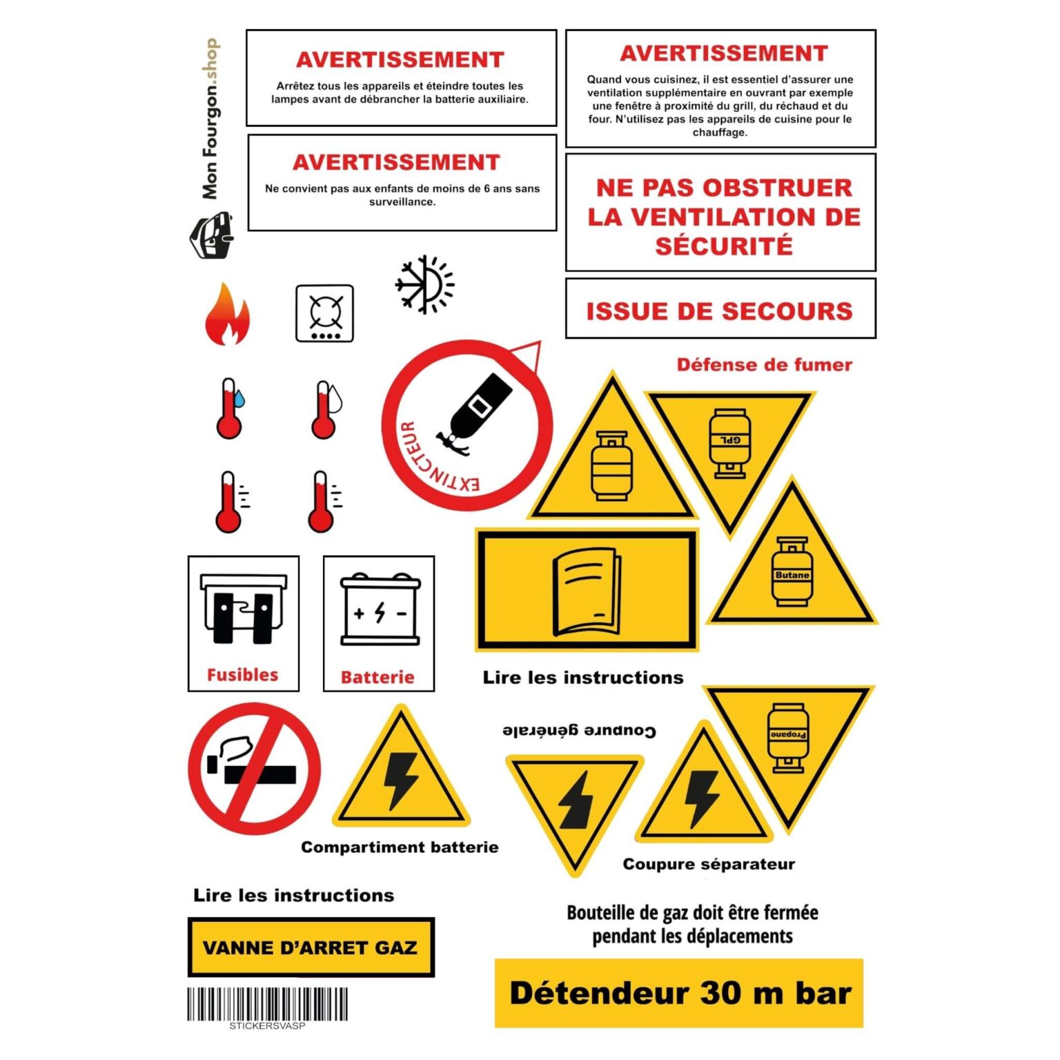 Stickers Norme VASP : 24 Stickers pour l'Homologation du Van
